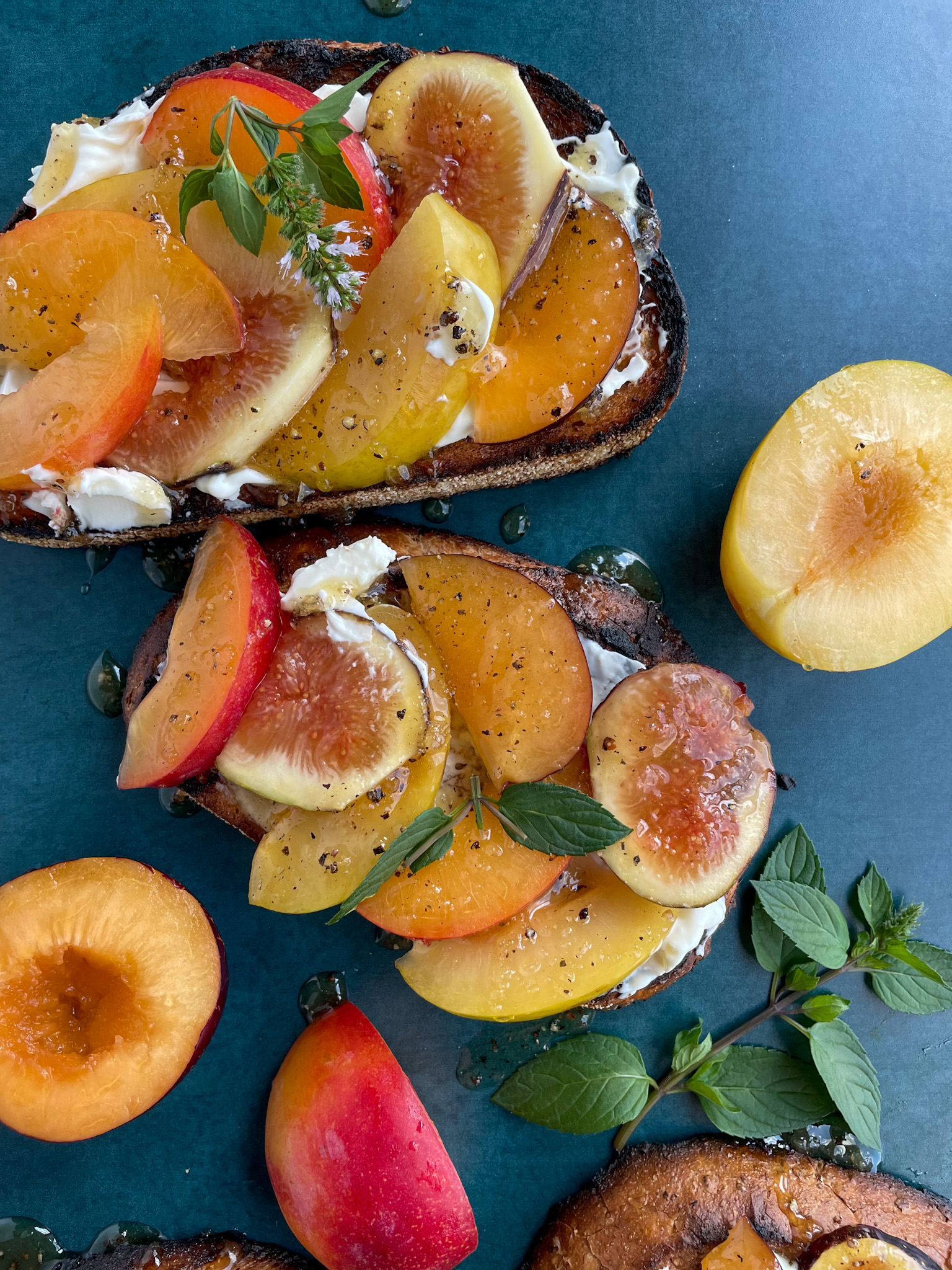 Fig and Stone Fruit Toasts with Black Pepper Honey - For The Perfect Bite