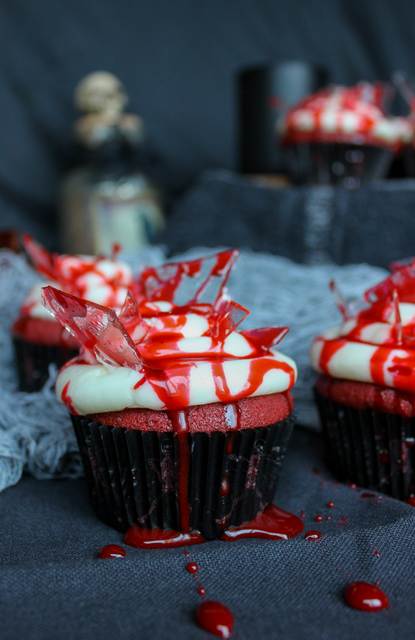 Spooky Broken Glass Red Velvet Cupcakes - For The Perfect Bite